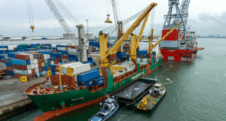 Transport barge for dredging purpose towards the Caribbean